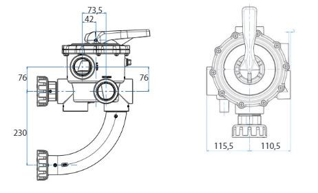 Vanne blanche Side multivoies Classic Plus 2'' avec jonctions entraxe 230 mm (ASTRALPOOL)