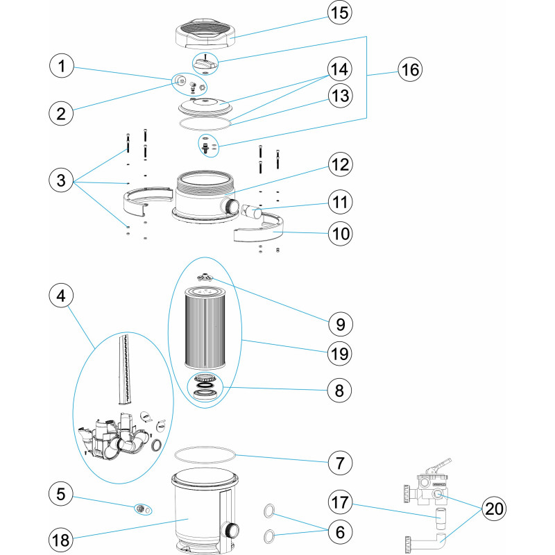Pièces détachées filtres à cartouche ASTRALPOOL NANOFIBER 150 180 200