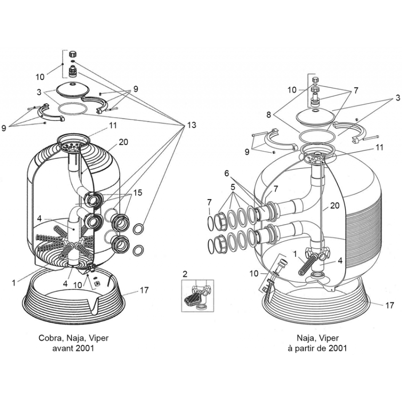 Pièces détachées filtre à sable NAJA VIPER COBRA
