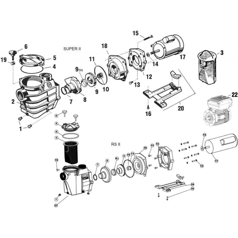 Pièces détachées pompes piscine HAYWARD SUPER II RS II VSTD